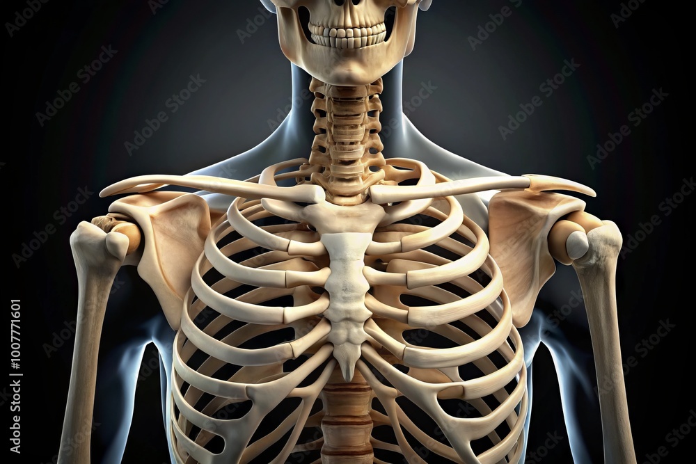 Close-up of a human skeleton's clavicle bone, also known as the ...