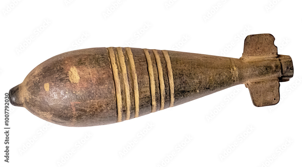 Projectile, bomb, rocket isolated on white background. Large exploding ...