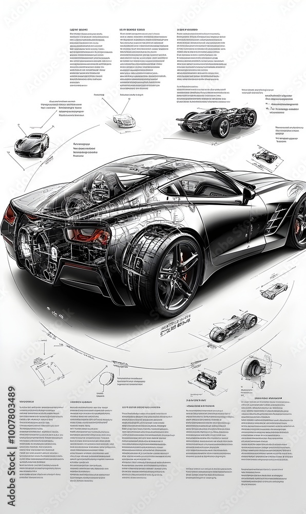 Detailed Cutaway Diagram of a High Performance Sports Car with ...