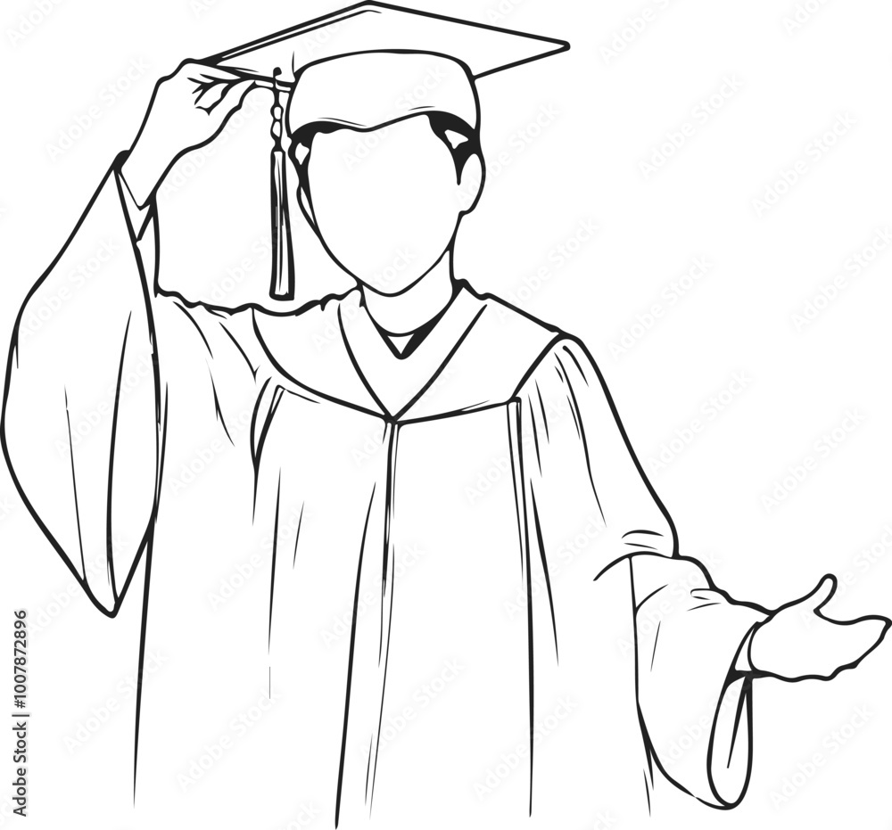 Graduate Student Silhouette Line Art Vector Illustration. Graduate ...