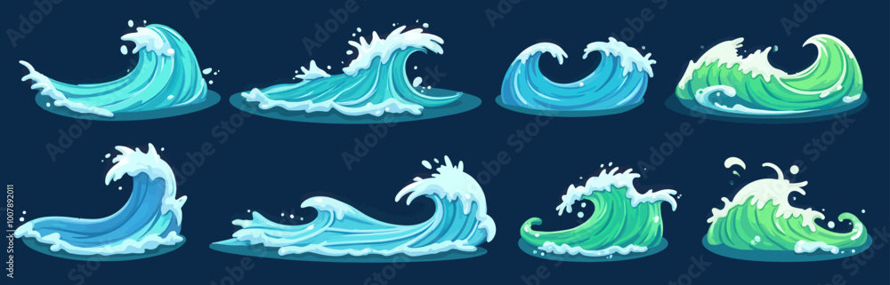 Cartoon Ocean Waves Set Stock Vector | Adobe Stock