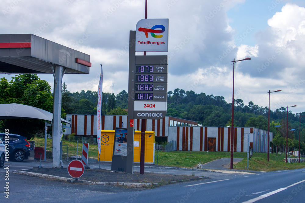 France, 01 July 2024 : TotalEnergies gas station with fuel prices on ...
