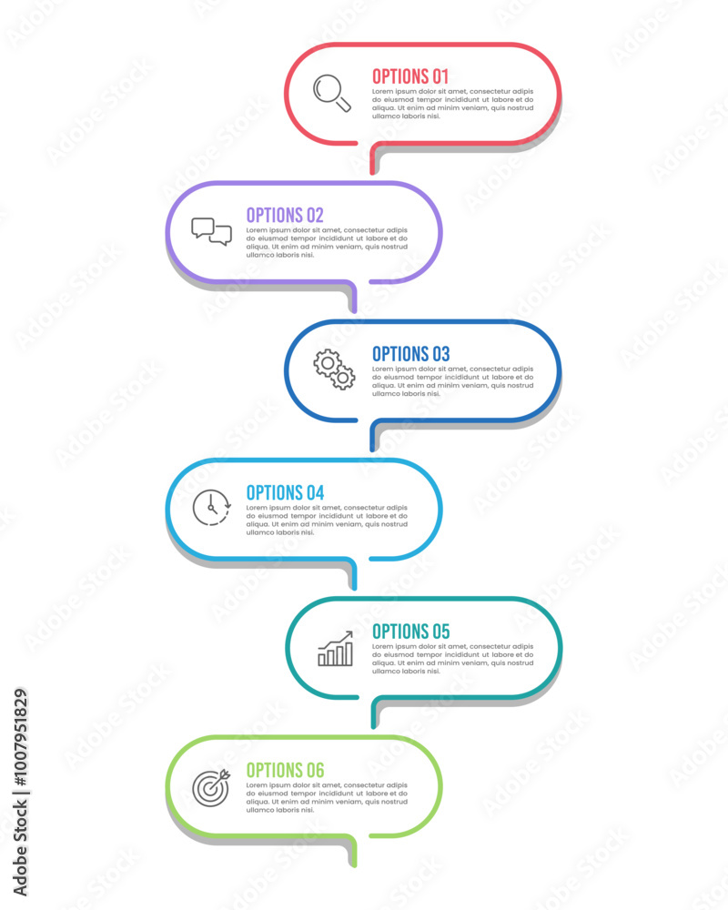 Vertical Infographic 6 Steps to Success. Infographic curve line design ...