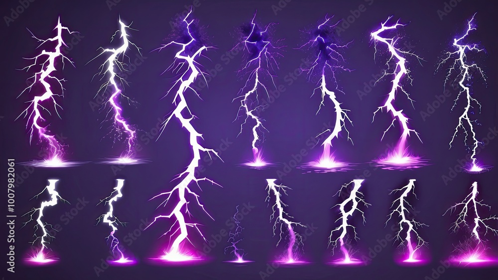Thunderstorm energy discharge sprite sheet, with realistic purple ...