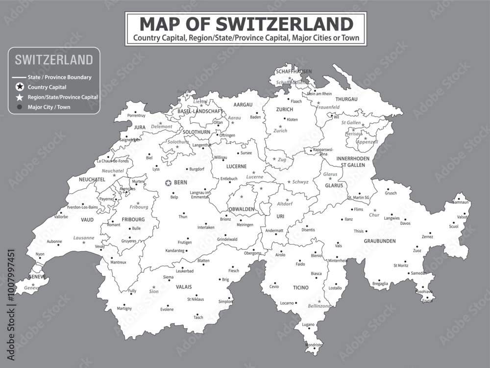 European Country Geography Political map. Political map of country with ...