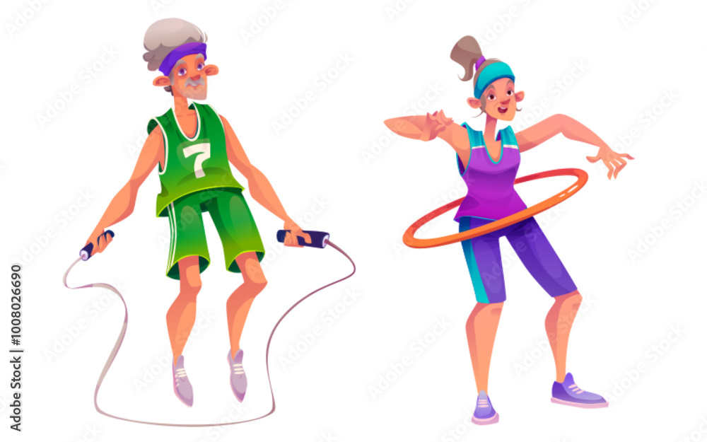 Senior people exercising set isolated on white background. Vector ...