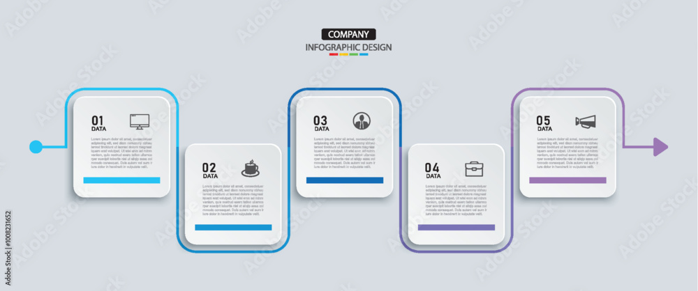 5 data infographics square layout paper template. Illustration business ...