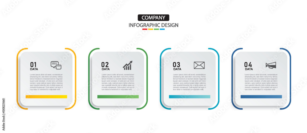 4 data infographics square layout paper template. Illustration business ...