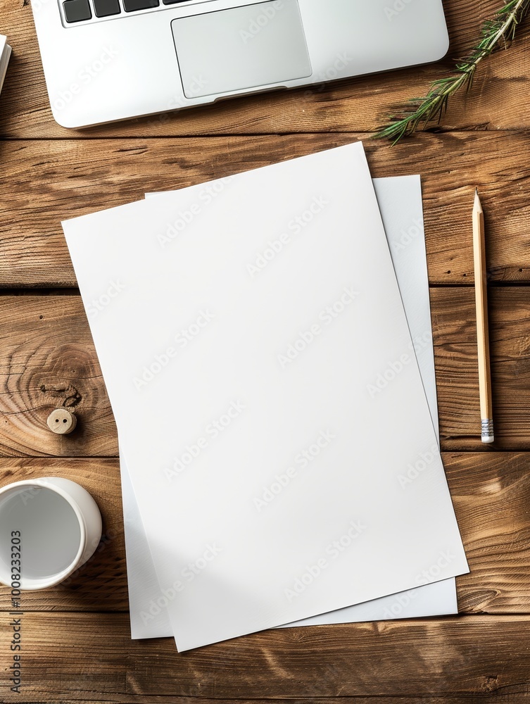 Top view of empty blank white vertical resume paper document mockup ...