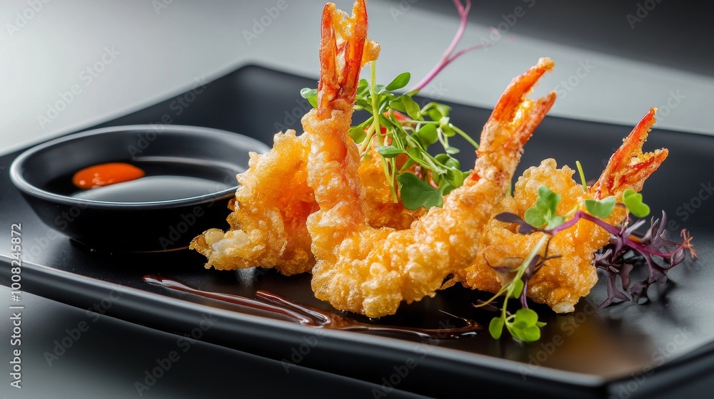 Refined tempura dish with soft-shell crab, ponzu dipping sauce, and ...