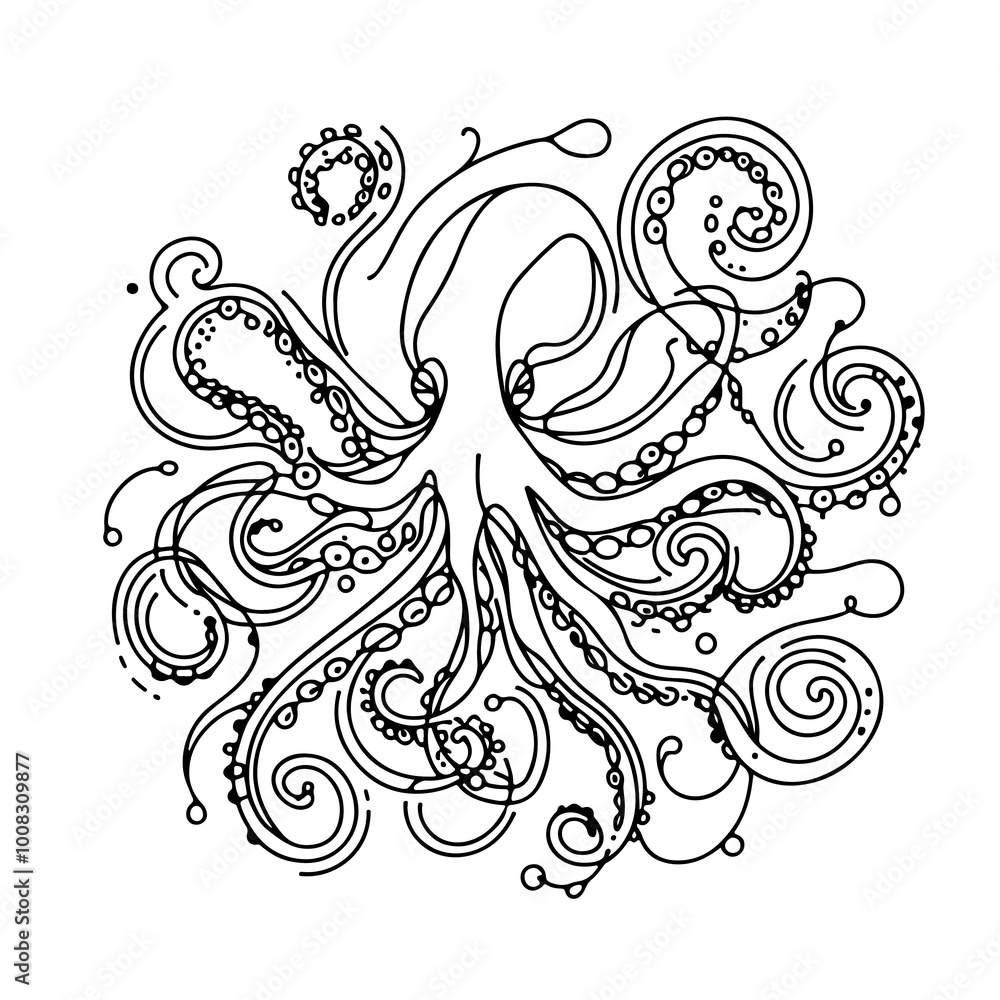 octopus one line art continuous drawing illustration, isolated ont ...