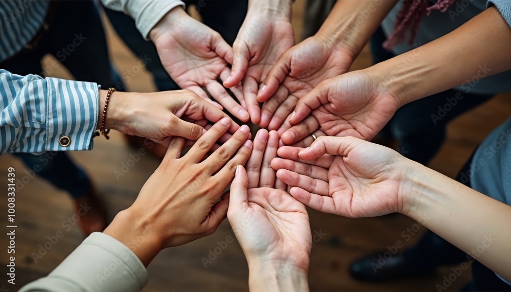 Group of Diverse Hands Coming Together in a Circle, Symbolizing ...