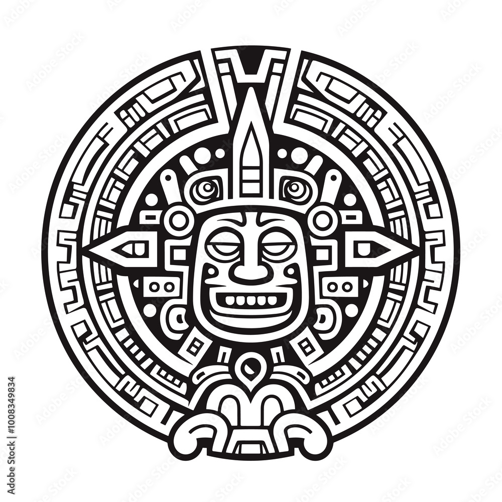 Aztec sun stone. Tattoo t-shirt design. Mayan calendar. Ancient ...