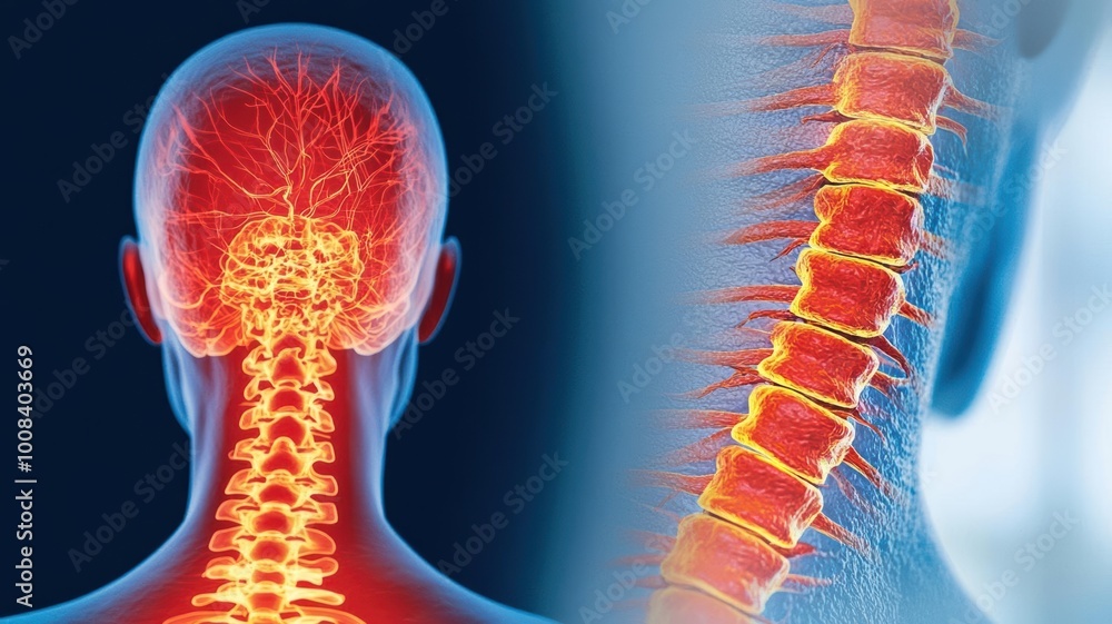 Illustration showing nerves affected by herniated disc, causing ...