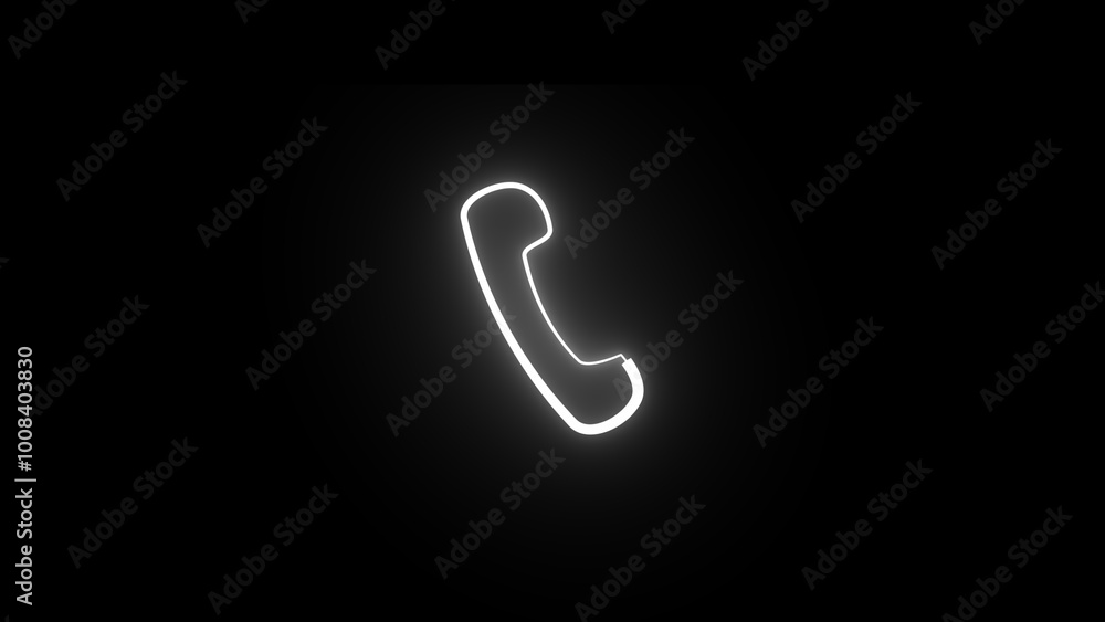 Telephone icon neon glowing white color animation. Phone call icon and ...
