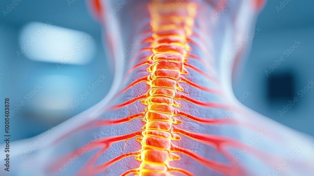 Medical diagram showing spinal nerves and their interaction with ...