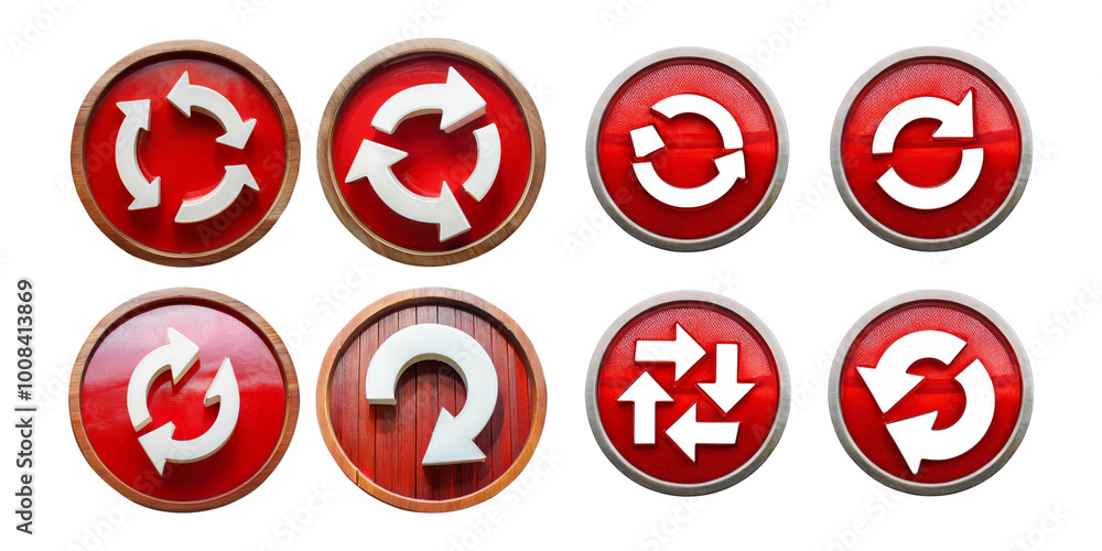 collection of red circular rotation symbols with various arrow designs ...