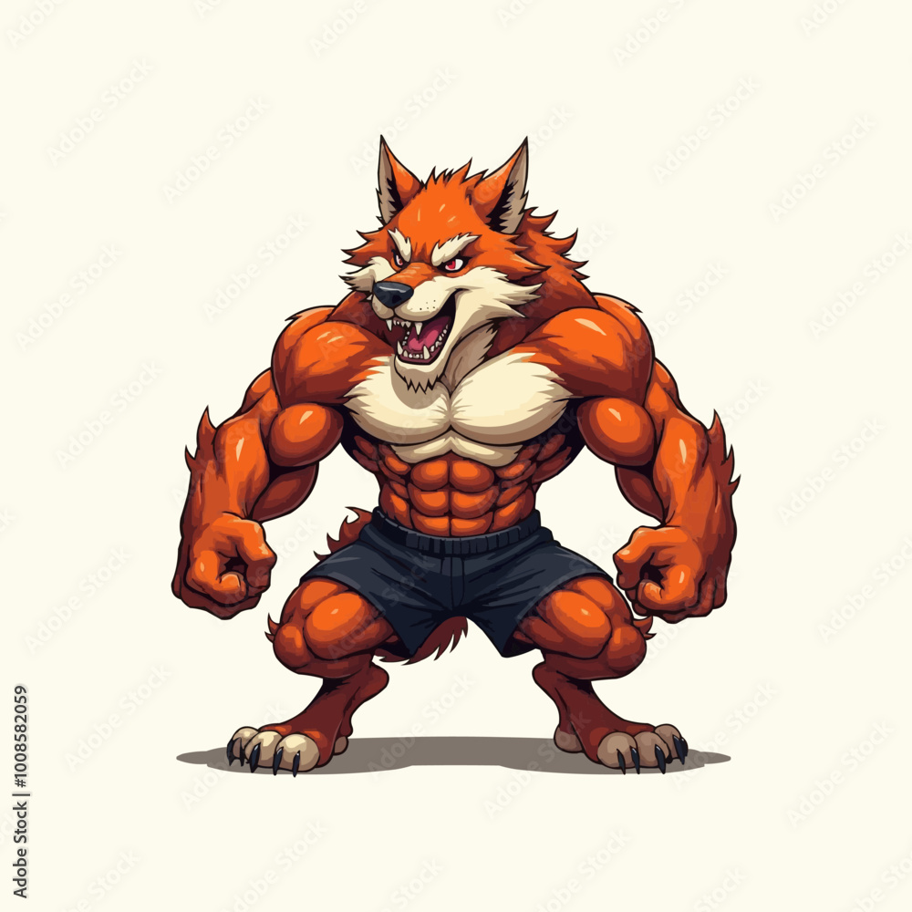 Powerful Angry wolf mascot logo. A fierce anthropomorphic orange wolf ...