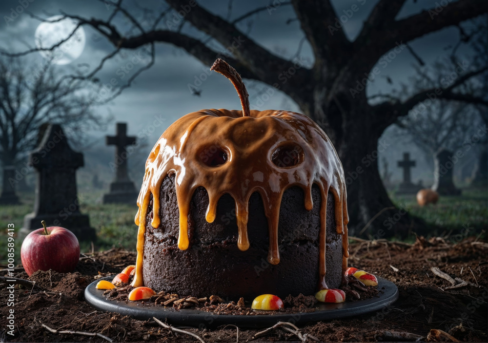 Spooky Sweet Surrender: A Caramel-Covered Halloween Apple Cake in a ...