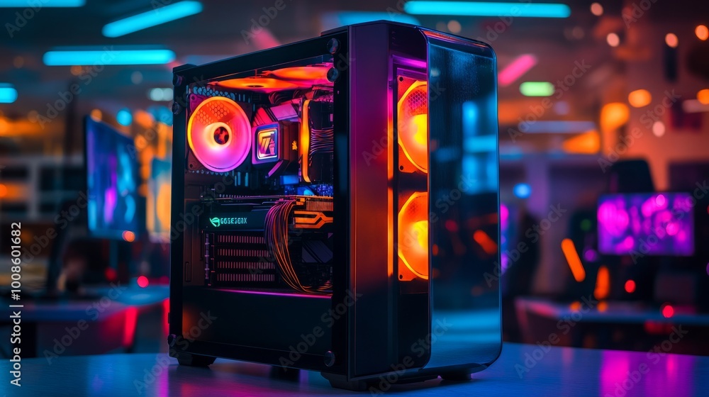 High-performance gaming PC case with clear windows, RGB-lit components ...
