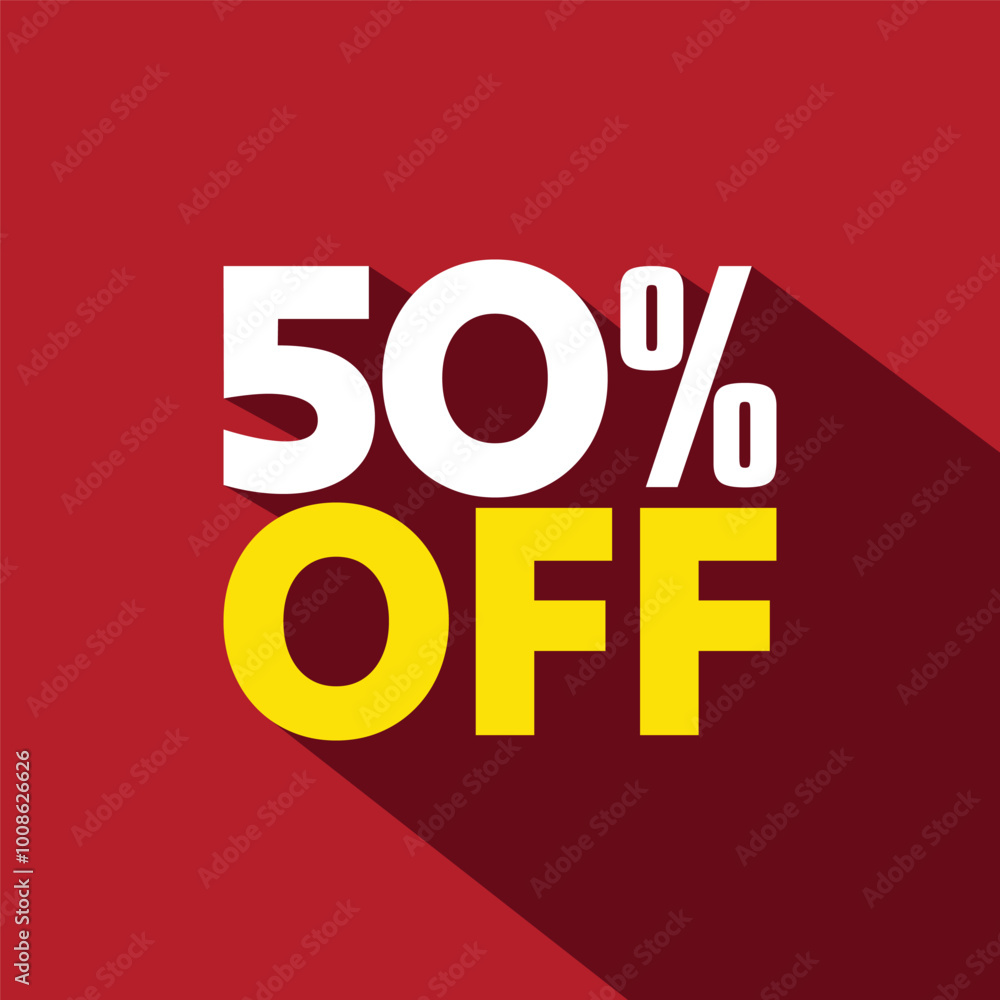 50% off mega sale discount offer logo on red background. 50 Percent Off ...