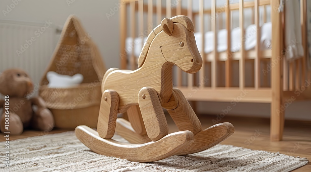Retro Childhood Nostalgia: A Classic Wooden Rocking Horse in a Simple ...