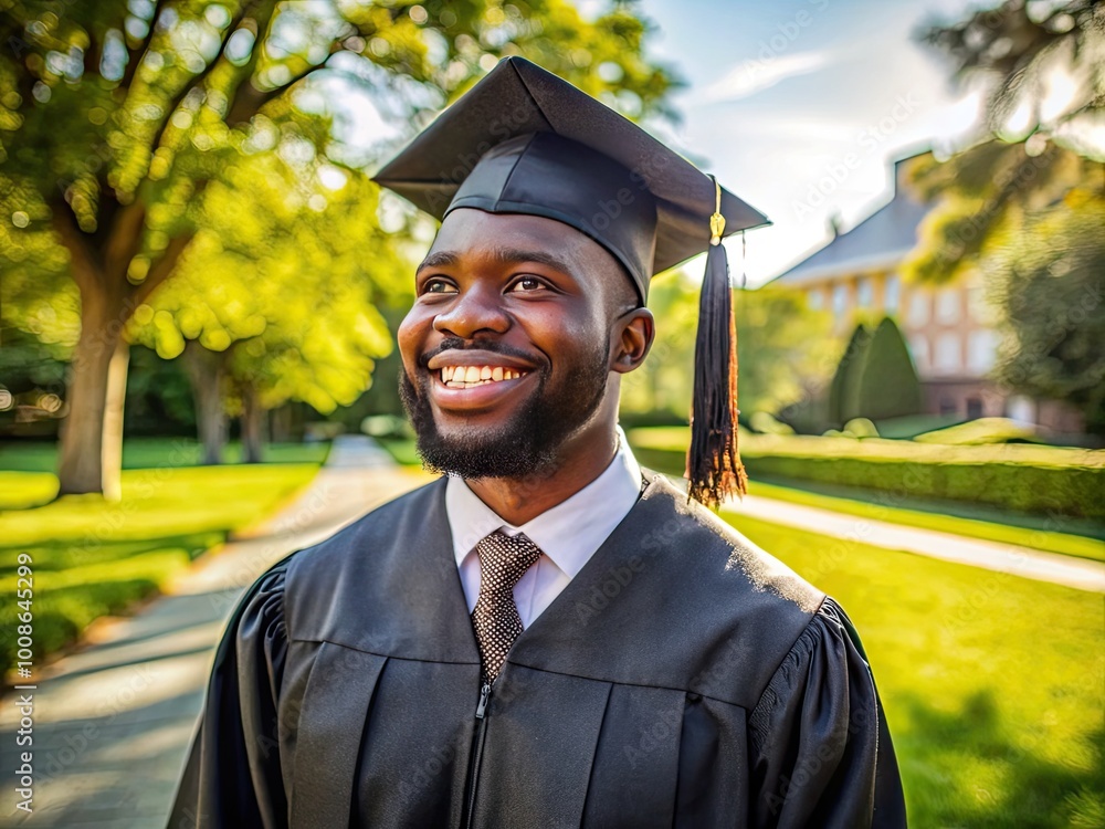 Proud moment of senior black college graduation with cap and gown in ...