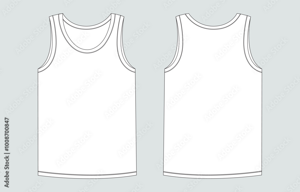 Tank Tops Technical Fashion flat sketch vector illustration template ...