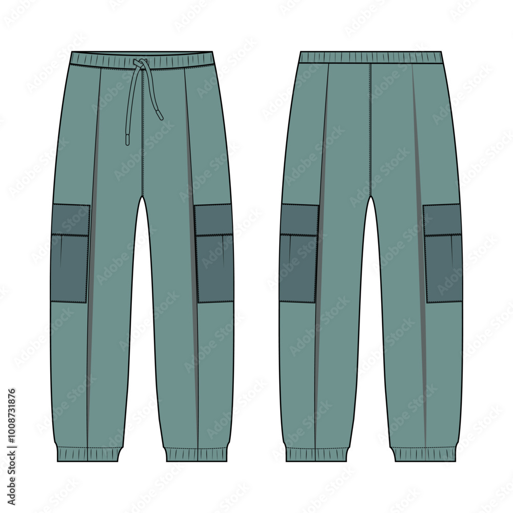 Trouser pants technical fashion flat sketch vector illustration green ...
