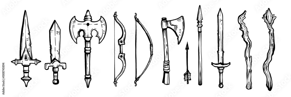 RPG weapon icon set, vector fantasy game sword collection, dungeon ...