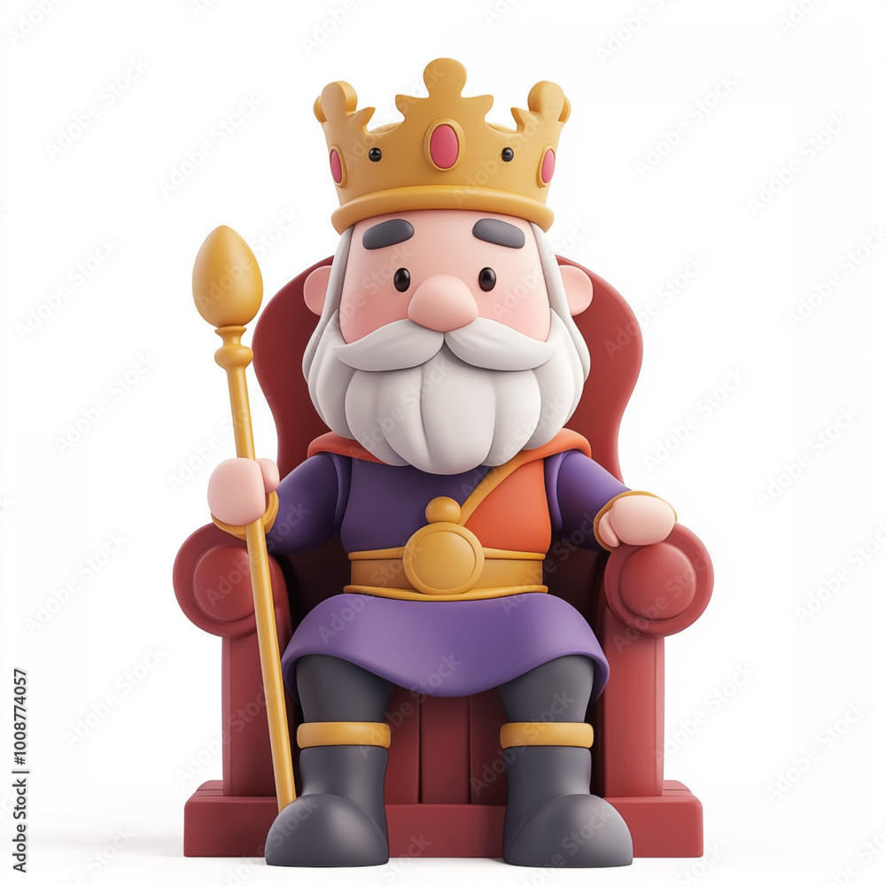 3D cartoon icon character good king dressed in royal clothes with crown ...