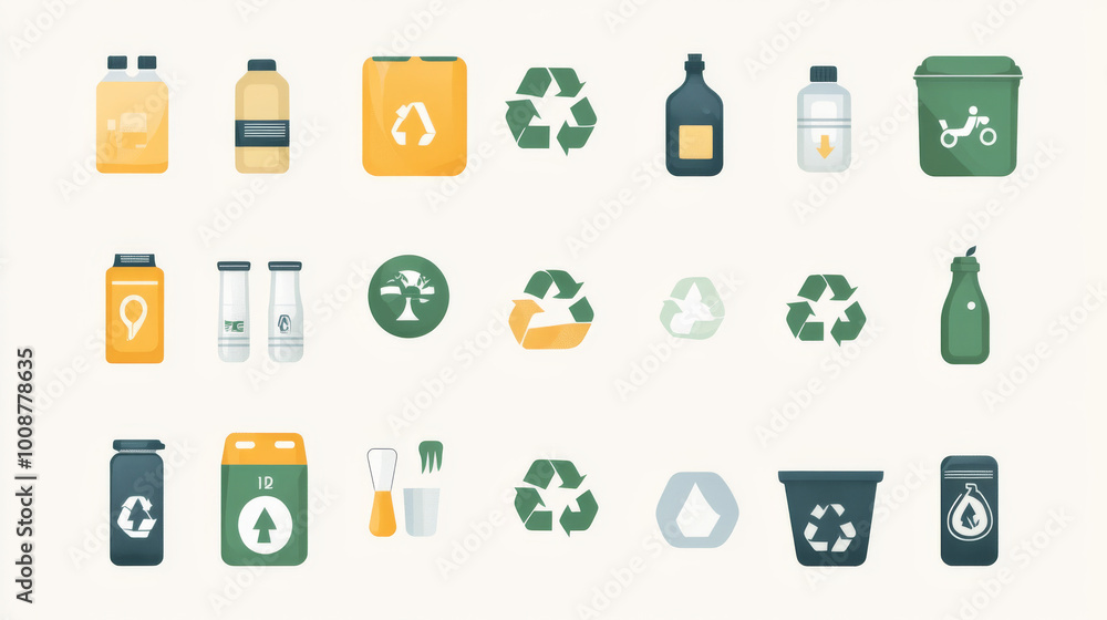 This set of icons shows different ways to recycle. They include symbols ...