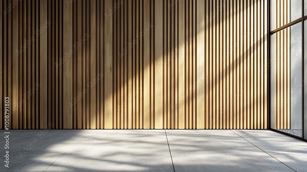 Wall with wood background. Panels with wood texture. Vertical slats in ...