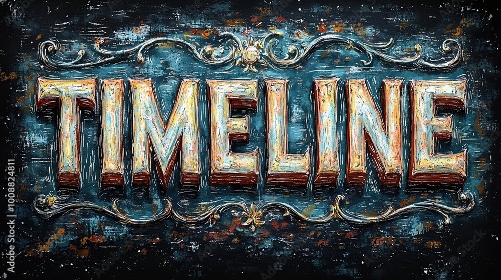 Artistic Hand Drawn Timeline Lettering With Ornate Details Stock