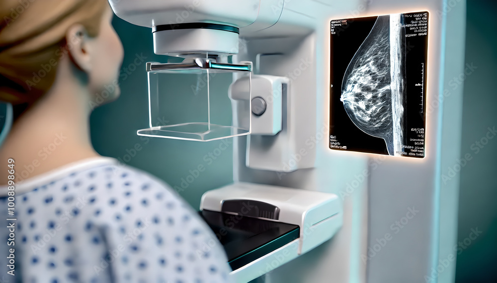 Mammogram being performed on patient to detect signs of breast cancer ...