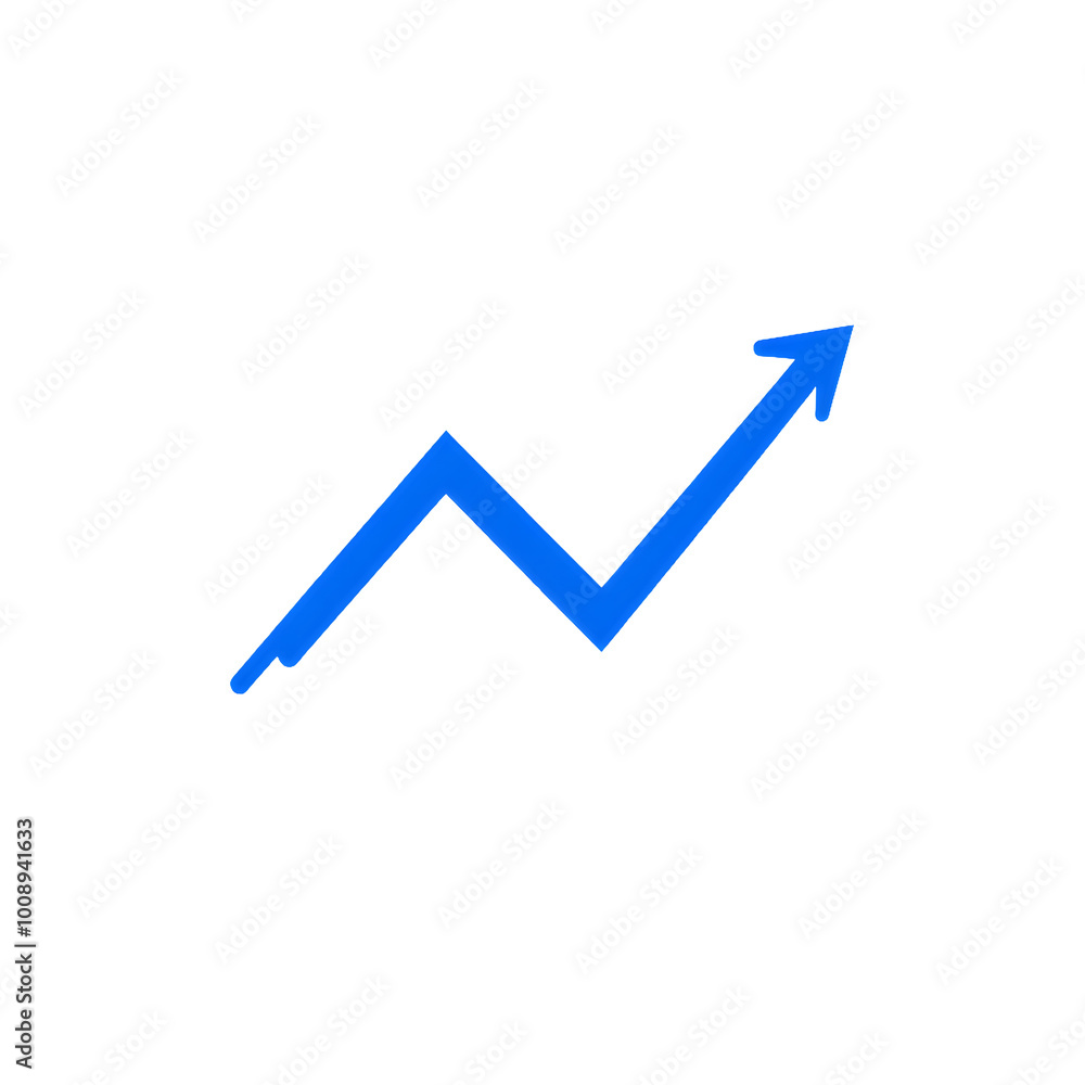 Blue arrow with sharp angles pointing upward, isolated on transparent ...