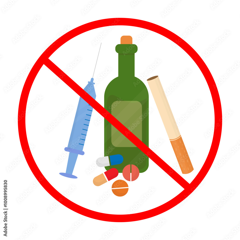vector warning sign prohibited from consuming drugs, injections ...