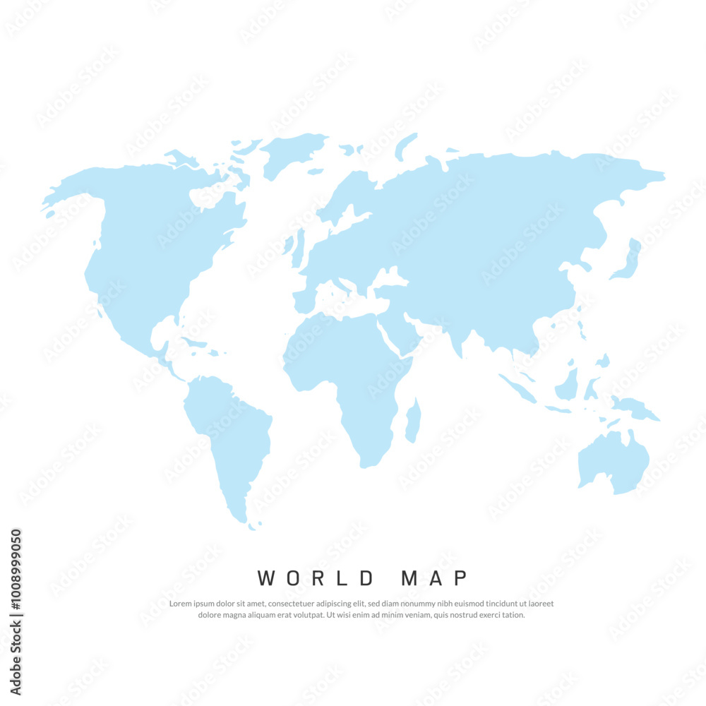 World map. Light blue simple vector map. Silhouette map. EPS Vector ...