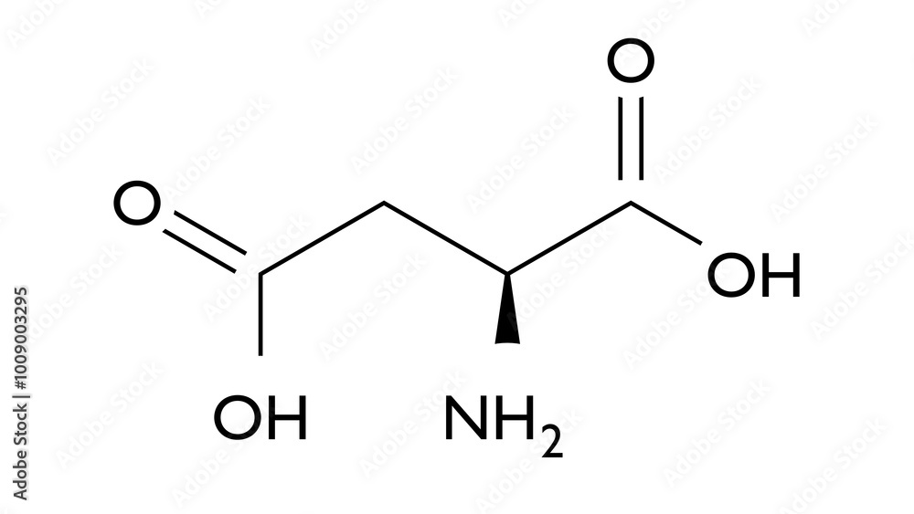 aspartic acid molecule, structural chemical formula, ball-and-stick ...