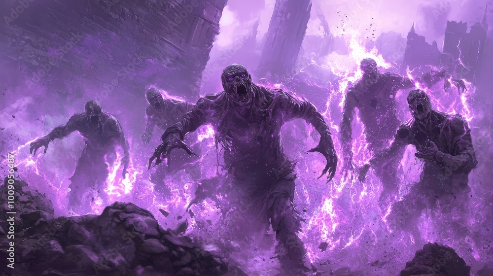 A medieval fantasy world where zombies clad in ancient armor rise from ...