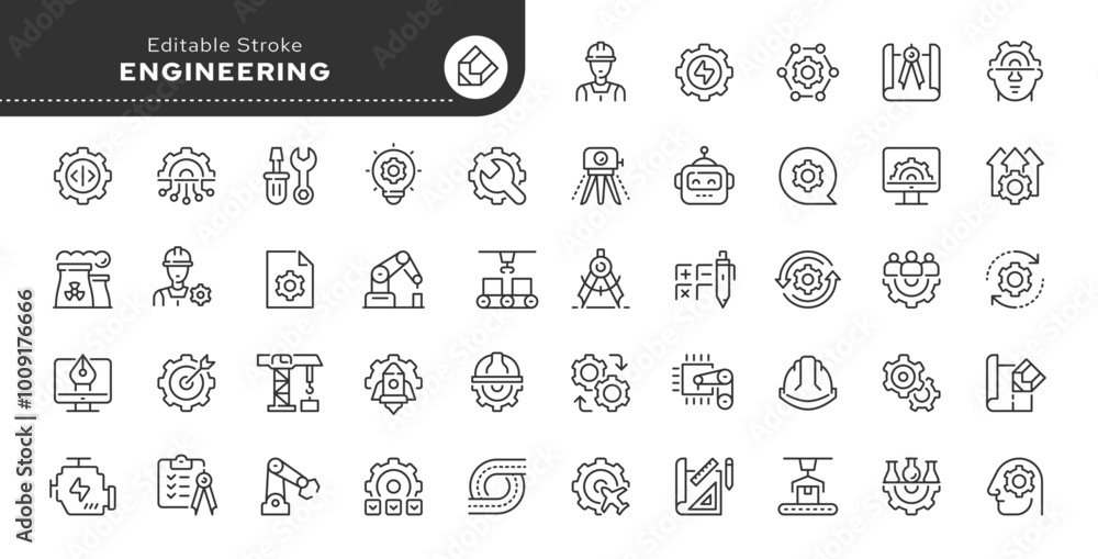 Engineering line icon set. Blueprint, engineer, engineering technology ...