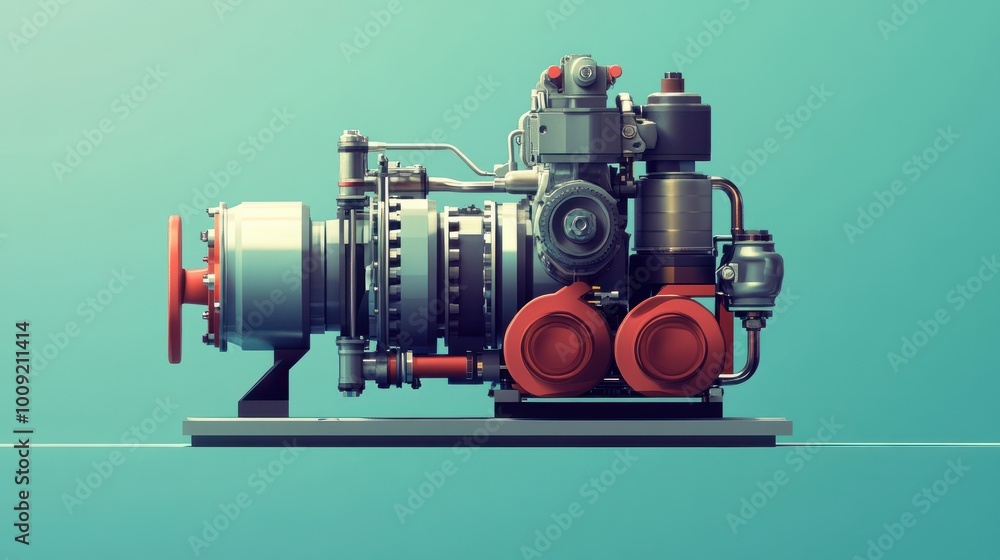 Flat design side view animation of hydraulic compressor mechanism with ...