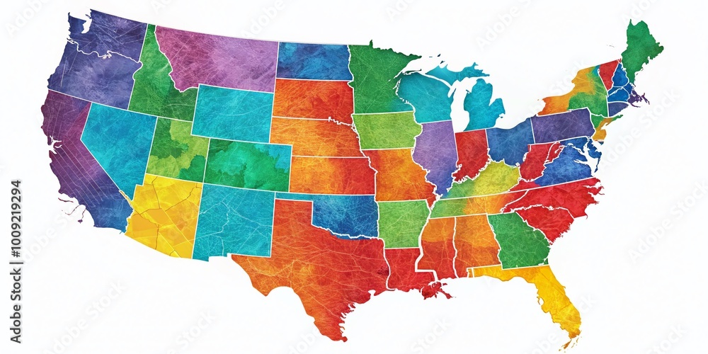 Detailed Vector Map of the United States with States Outlined and ...