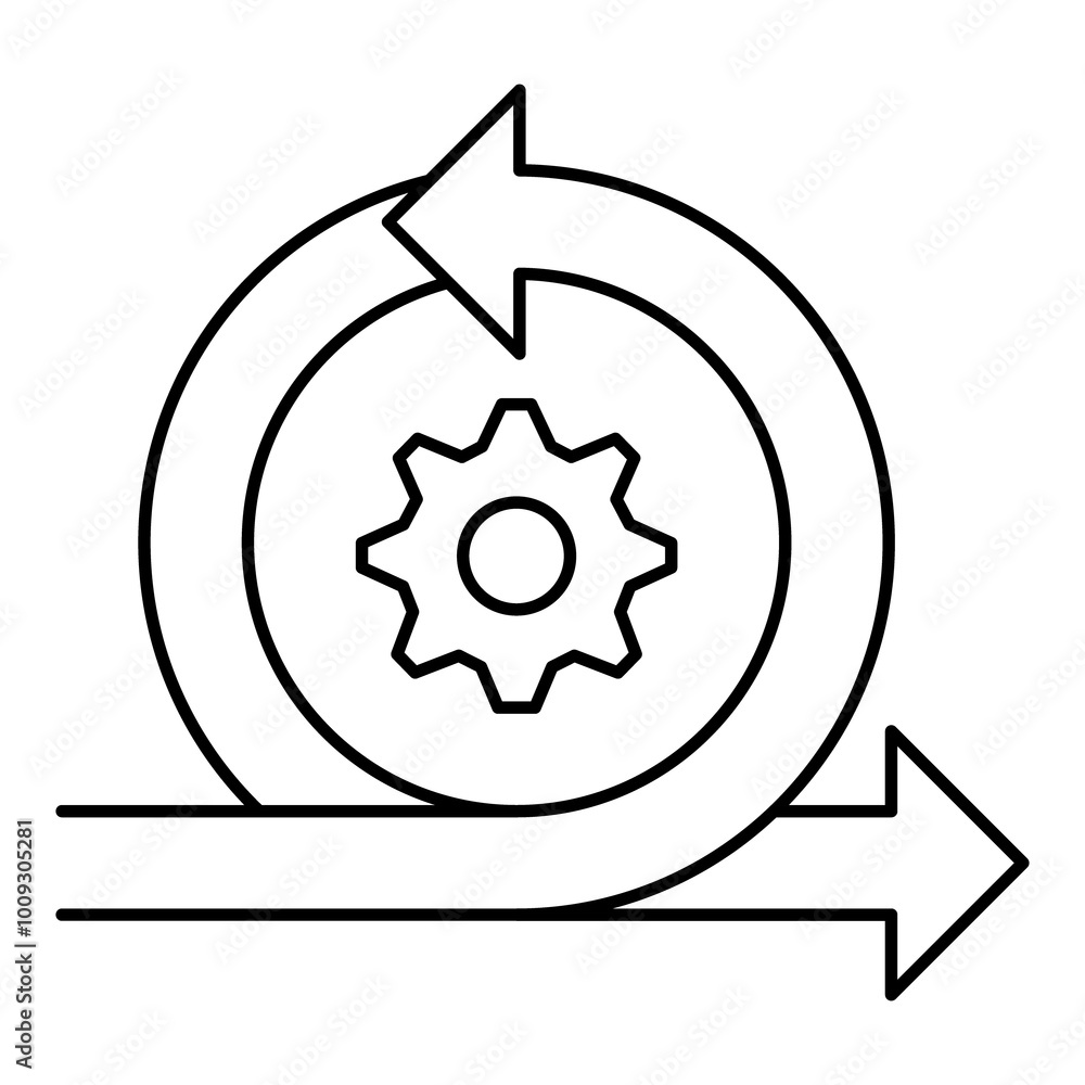 Agile Process vector icon, gear and cycle arrow icon, iterative development and continuous ...