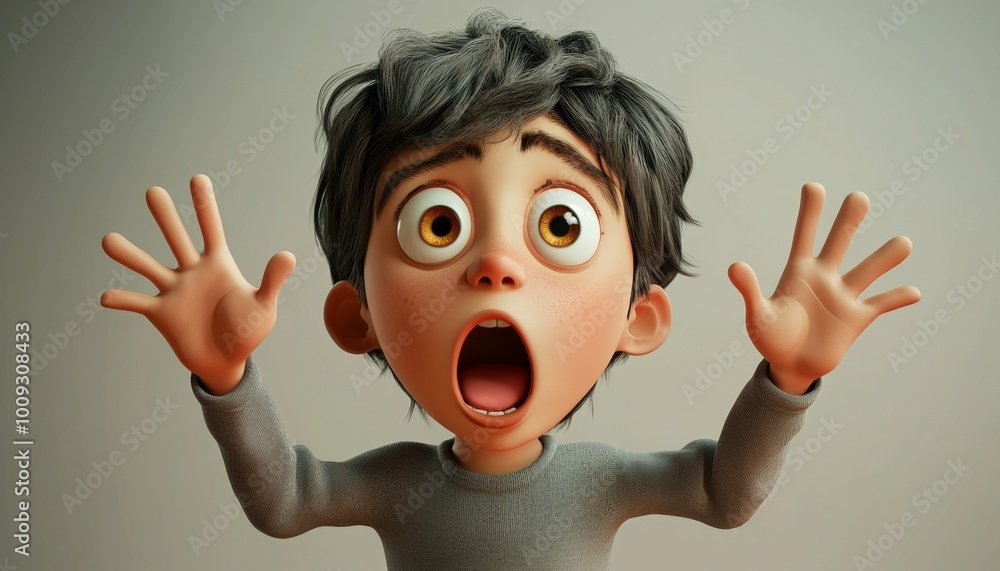 Terrified Shocked Scared Cartoon Boy with Wide Eyes Open Mouth Stock Illustration | Adobe Stock