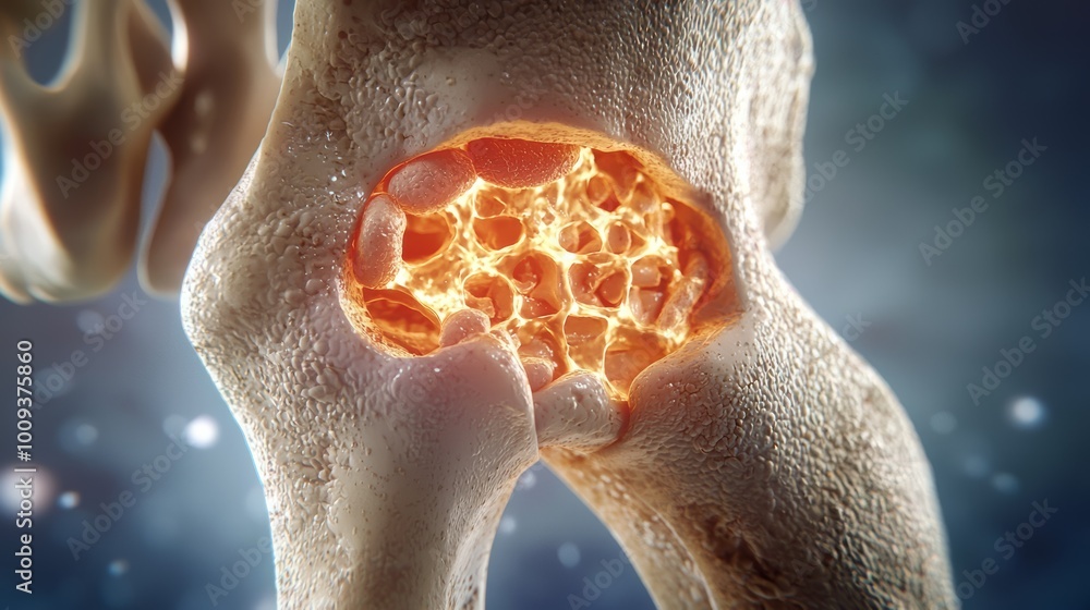 A 3D medical illustration of the anterior view of the hip joint ...