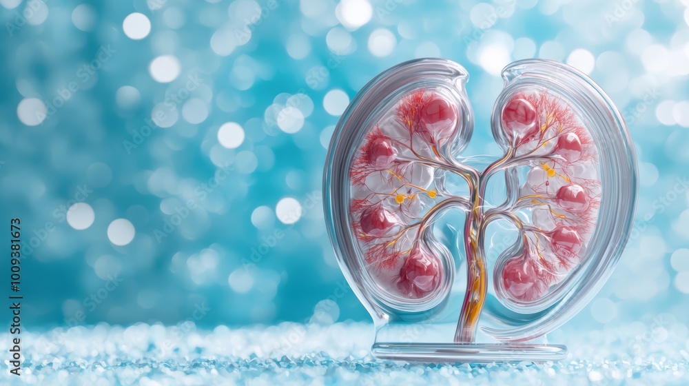 A cross-sectional 3D diagram of the human kidney, highlighting the ...