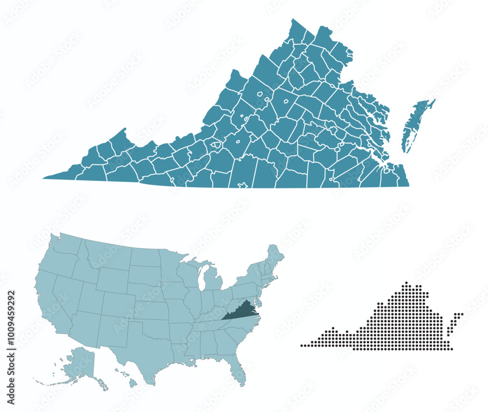 Set maps of Virginia state Stock Vector | Adobe Stock