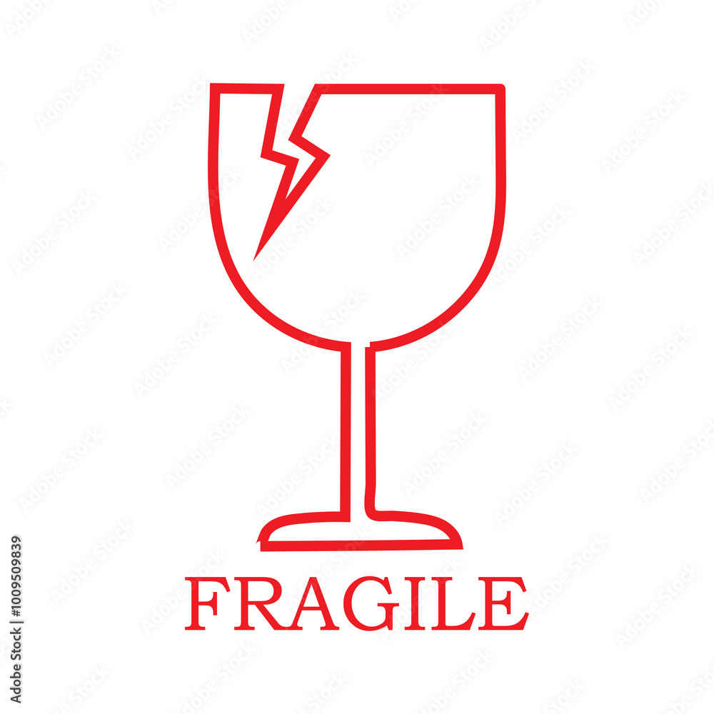 sticker fragile red white and black fragile warning label with broken ...