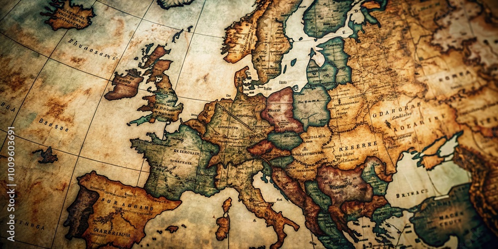 Vintage European Map from 1985 Showing Countries, Borders, and Major ...